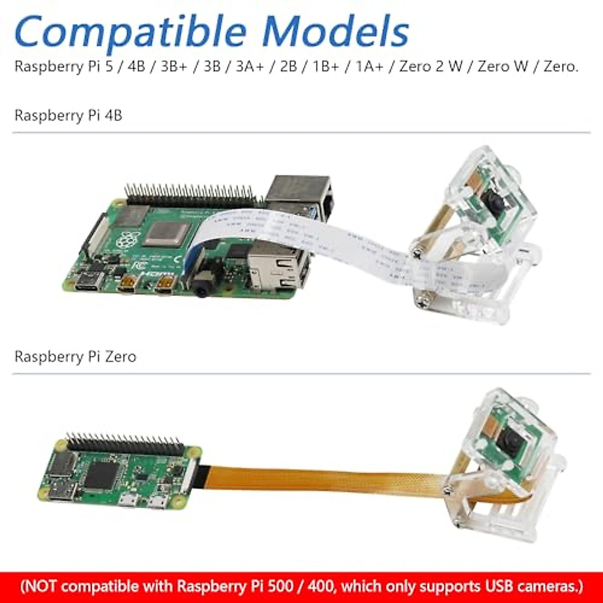 FREENOVE 5MP Camera for Raspberry Pi 5 4 B 3 B+ A+ Zero 2 W with Adjustable Holder and Ribbon Cable, 62° Viewing Angle, 1080P 720P Output