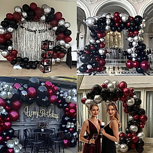 Graduation Party Decorations Maroon Black 2024/Burgundy Black Graduation Decorations/Burgundy Silver Black Balloons 45Pcs Burgundy Black Birthday Decorations