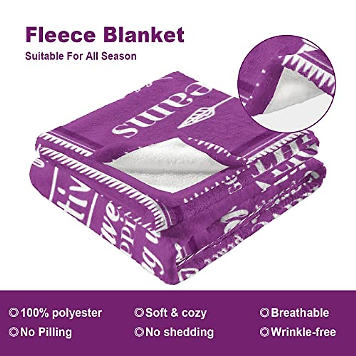 Get Well Soon Gifts, Feel Better Gifts for Women, After Surgery Recovery Gifts for Women, Healing Thoughts Blanket Gifts, Purple Inspirational Positive Energy Flannel Fleece Blanket 60x50inch