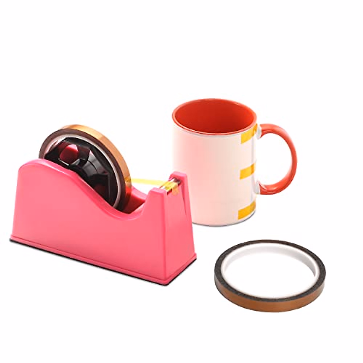 OFFNOVA Heat Tape Dispenser and Tapes Kit for Sublimation, a Desktop Holder and 2 Rolls 33m x 10mm Heat Resistant Tape for Cricut and More (Pink)
