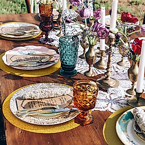 Datyiiha 50 Pieces Gold Glitter Paper Place Mats Sparkle Round Disposable Table Mats Golden Sequin Doilies Decorative Placemats for Wedding Banquet Party Home Dining Tableware