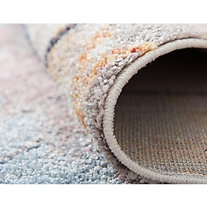 Unique Loom Rainbow Collection Geometric Abstract Trellis Modern Watercolor White Area Rug (7' 0 x 10' 0)