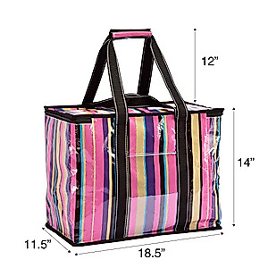 DEMOMENT Large Reusable Grocery Durable Shopping Zip Closure Tote Bag For Kitchen Supermarket Camping Beach Clothes Storage Carrier (Rainbow)