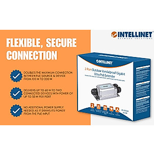 Intellinet 2-Port Gigabit PoE++ Extender Outdoor, 60W Power Budget, 30W Out Per Port, IP67 & IK10, Ultra POE Passthrough Switch-3 Yr Mfg Warranty-561648