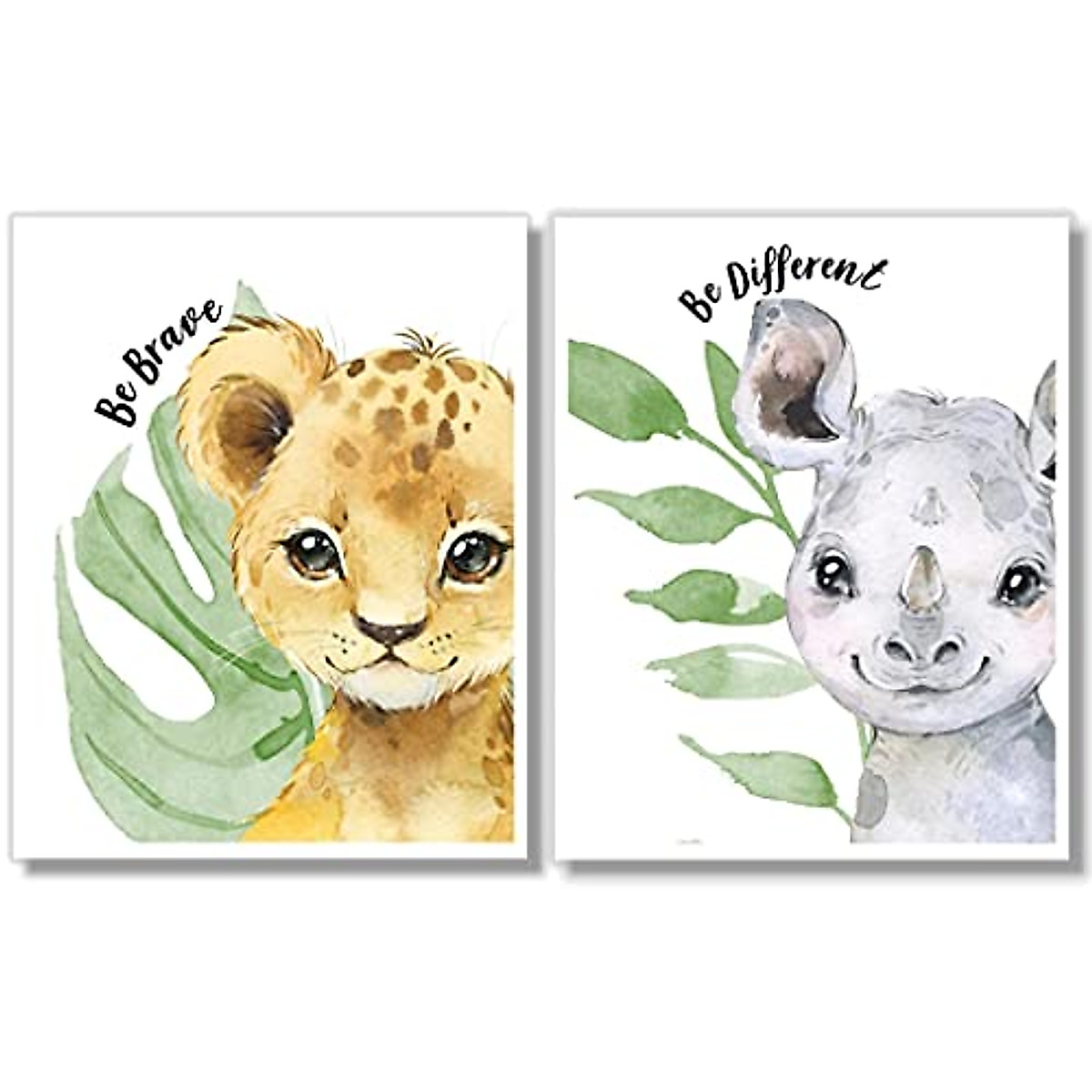 Baby Safari Animals Wall Art Prints - Nursery Decor - Set of 6-11x14 - Unframed - Watercolor