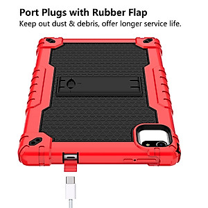 SOATUTO for Moderness Tablet MB1001 10.1 inch Case with Shoulder Strap Stand Soft Silicone Hybrid Case for 10 inch ZZB Velorim Freeski OLEXEX Bestski CZZ HAPPYBE ANYLAKE Okaysea Tablet (Red+Black)