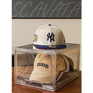 SCAVATA 2 Pack Hat Organizers, Stackable Clear Baseball Caps Holder Box Containers With Drawers for Hats Snapback Cap Storage, Hat Rack Display Case -Clear