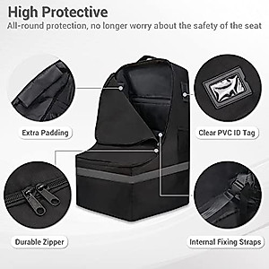 ProFaster Car Seat Travel Bag - Padded, Comfortable, Durable, Roomy Gate Check Carseat Cover Backpack Fits 3-in-1，Convertible, Booster & Infant Car Seats for Airplane, Airport, Gray