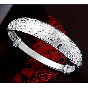 Retro 925 Sterling Silver Plated Chinese Happiness Carved Bangle Bracelet (JD5055)