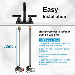 Midanya Faucet Supply Lines,32" Stainless Steel Braided Water Supply Line, 1/2" FIP x 3/8" COMP Faucet Hose, Faucet Hose Connector x 2 Pcs (1 Pair)