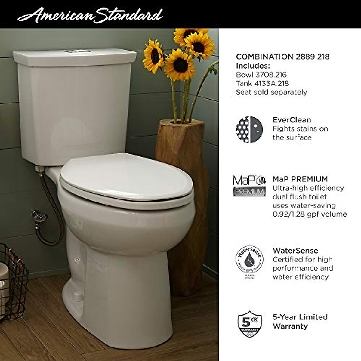 American Standard 2889218.222 H2Option Dual Flush Round Front Toilet 0.92/1.28 gpf, Linen