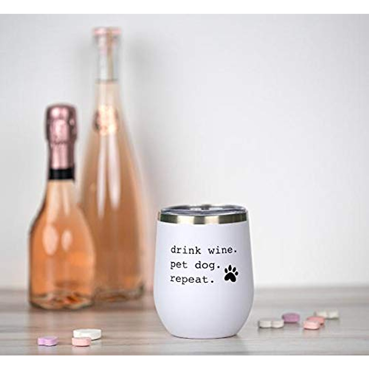 Rover.com ‘Drink. Pet Dog. Repeat.’ Tumbler With Lid, Insulated, Stainless Steel, Stemless, 12 Oz., White