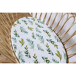 NODNAL CO. Leafy Bassinet Fitted Sheet - 100% Jersey Cotton for Baby Girl/Boy - Gender Neutral/Floral Eucalyptus Universal Fitted Cover Sheets (Leafy Greens)