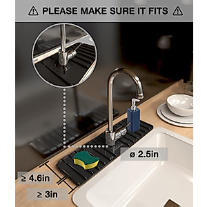 BLISSY LIFE Kitchen Sink Splash Guard - Silicone Mat Behind Faucet, Handle Drip Water Catcher Tray, Counter Backsplash Protector for Bathroom Kitchen RVs Farmhouse - 14 Inches (Black)