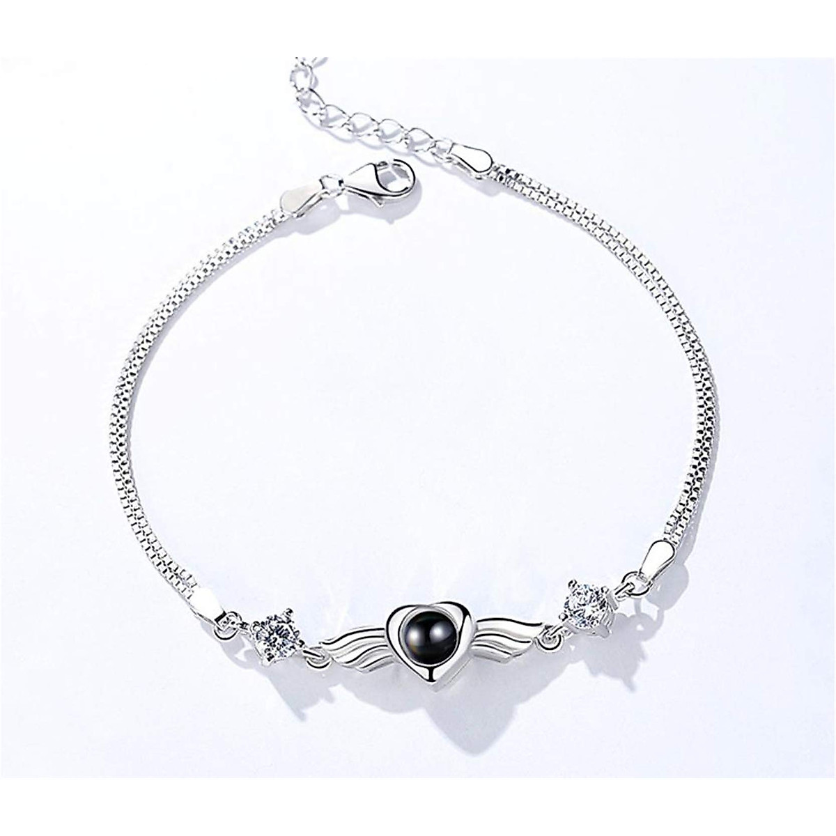 RWQDZOM Custom Photo Heart Projection Bracelet 925 Sterling Silver Adjustable Personalized Circle Photo Bracelet Couple Bracelet Friendship Bracelet Birthday Anniversary Valentines Day ​Gifts