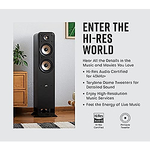 Polk Signature Elite ES55 Tower Speaker - Hi-Res Audio Certified, Dolby Atmos & DTS:X Compatible, 1" Tweeter & (2) 6.5" Woofers, Polk Power Port Technology for Effortless Bass, Stunning Black