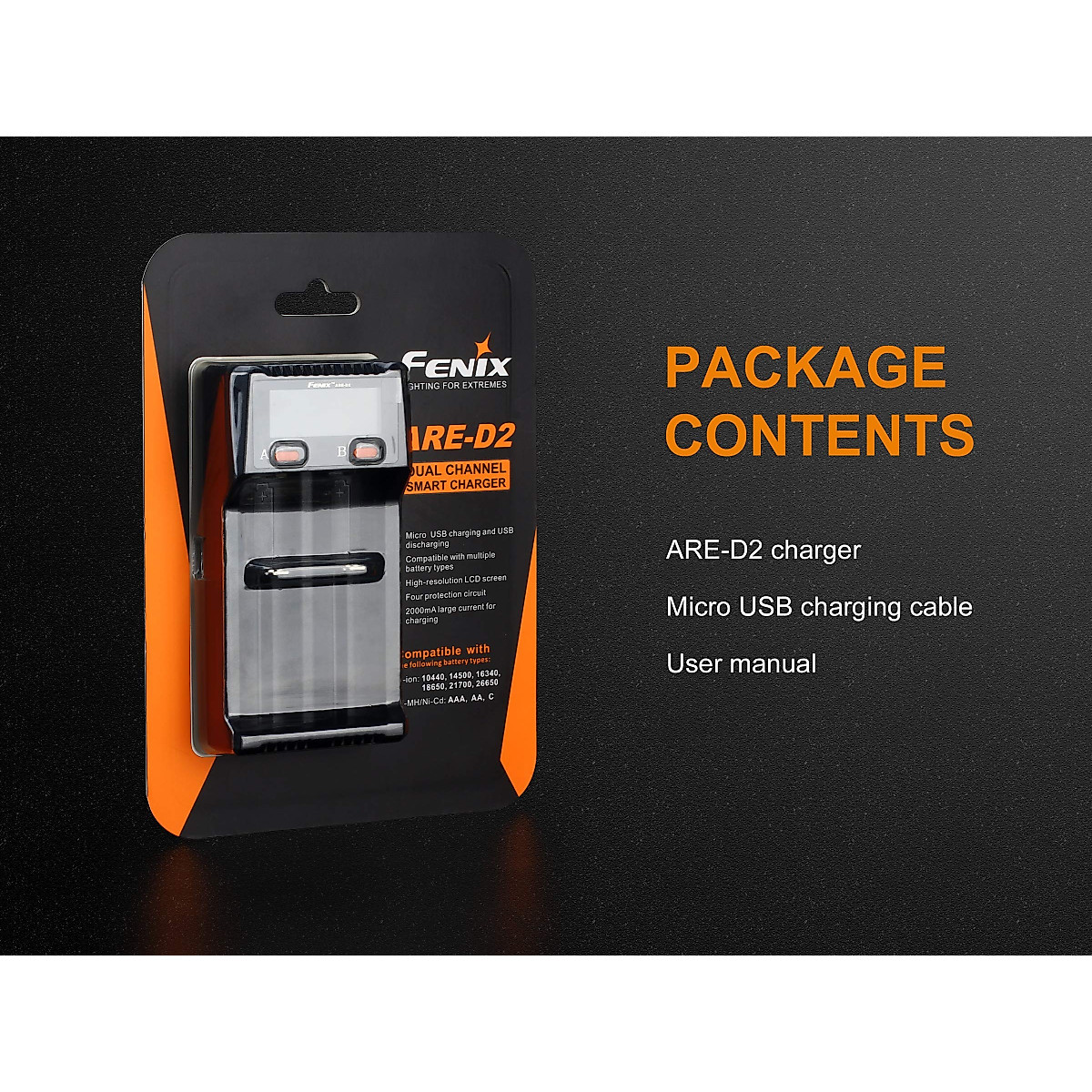 EdisonBright Fenix are-D2 USB Powered Two Bay Smart Battery Charger for 21700/18650/16340 BBX5 Battery Carry case