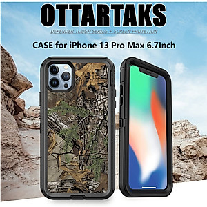 OTTARTAKS Compatible for iPhone 13 Pro Max Case with Screen Protector Heavy Duty Camo Design for Men Boys Shockproof Full-Body Protective Case for iPhone 13 Pro Max 6.7inch, Camouflage