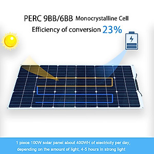XINPUGUANG Flexible Solar Panel 100Watt 12Volt Monocrystalline Semi-Flexible for RV Boat Cabin Car Surfaces (1PCS 100W)