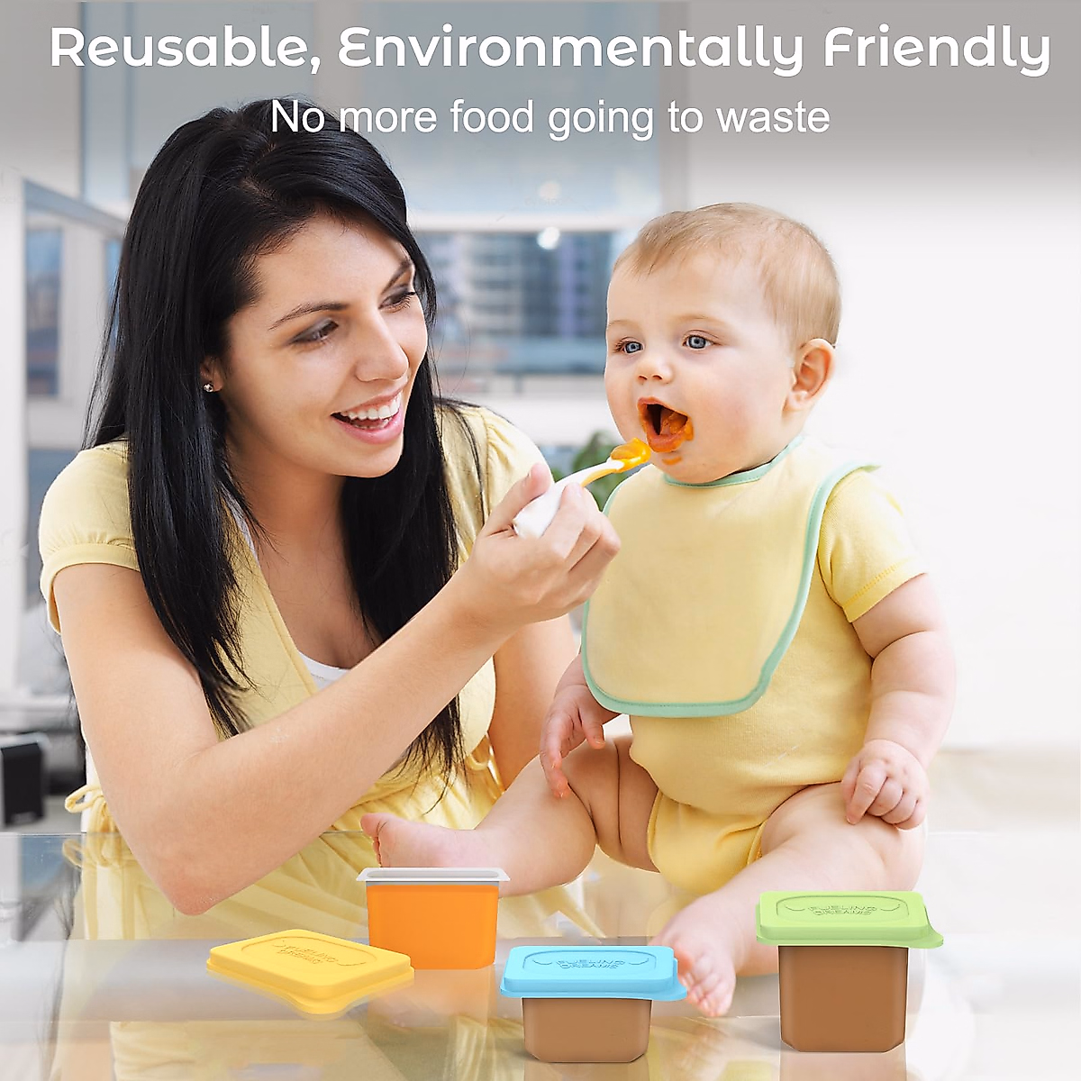 Giichen Baby Food Lids Compatible with Gerber Food Containers, BPA Free Silicone Baby Food Containers Lids for Baby Food Storage, Reusable and Dishwasher Safe - 4 Pack (Container not Included)