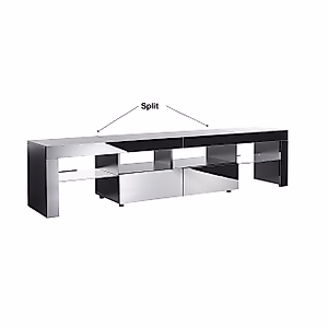 MMT Furniture Designs Ltd TV Console, TV Stand Cabinet 78" Long for 55 65 75 90 inch TV Screens – Entertainment Centre Desk with Lights - Media Shelf – Black