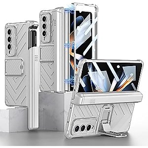 TECHY Samsung Fold 5 Case with Hinge Protection, Galaxy Z Fold 5 Case Built-in Screen Protector & Kickstand with S Pen Holder Case for Samsung Galaxy Z Fold 5 2023, Silver
