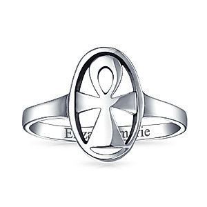 Eternal Key Of Life Religious Oval Signet Egyptian Ankh Cross Ring For Women For Men .925 Sterling Silver