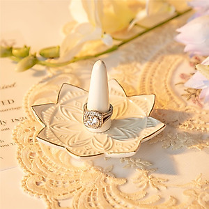 Ceramic Ring Holder for Jewelry,White Mandala Ring Dish Jewelry Dish Jewelry Holder,Room Decor,Engagement Wedding Birthday Gifts for Couples Women Girls