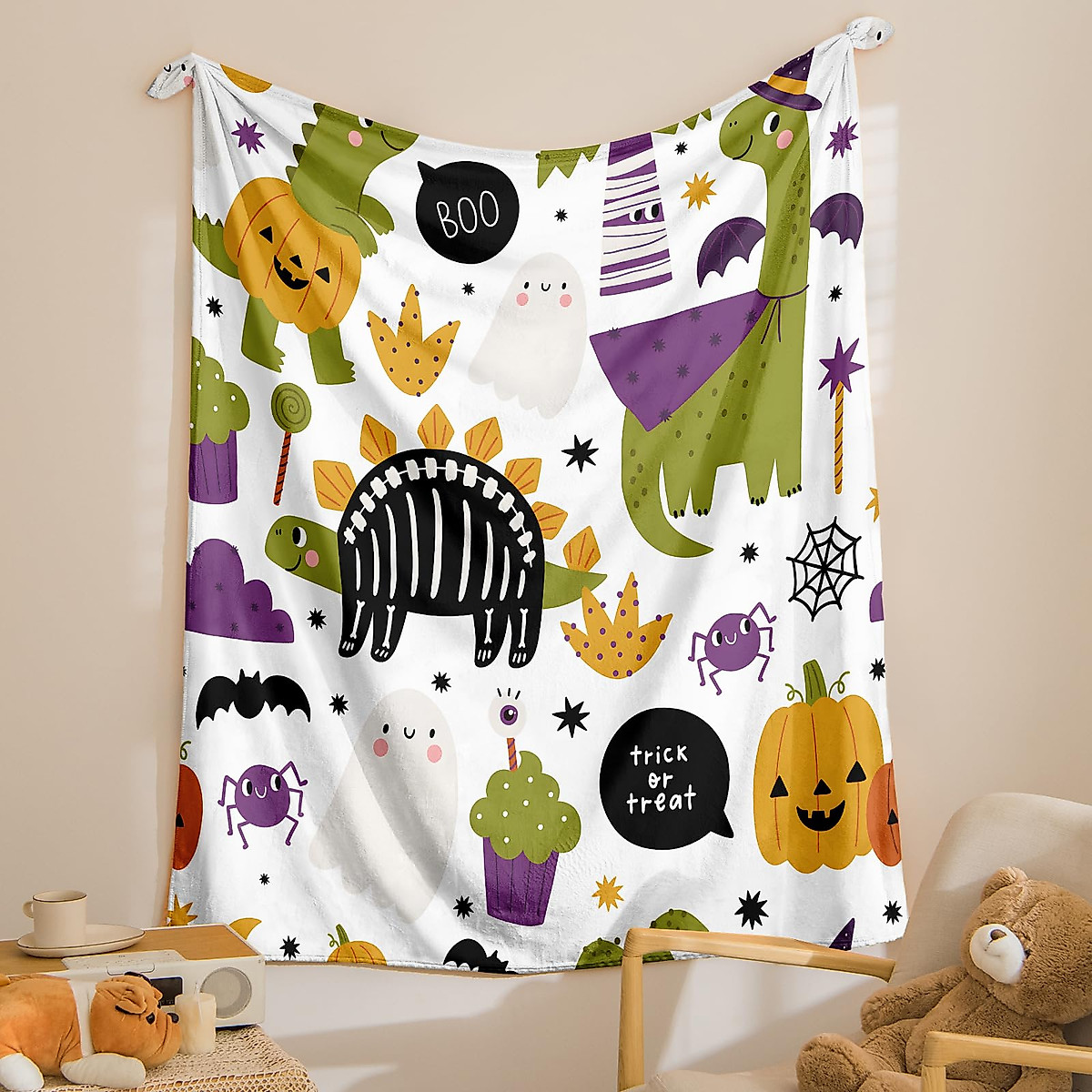 Herside Cute Halloween Throw Blanket for Boys Girls Kids,Soft Cartoon Flannel Fleece Blanket with Kawaii Ghost Pumpkin Printed Ultra Fluffy Blanket Lightweight Couch Sofa Bed Throw Blanket