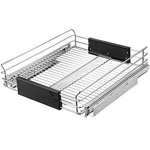 One Tier Expandable Pull Out Kitchen Cabinet Organizer,12.5" W X 19.7" D X 5.3”H,Easily Adjustable Width from 12.5" to 20.2" ,Slide Out Kitchen Cabinet Storage Shelves ,Wire Frame,Chrome Finish