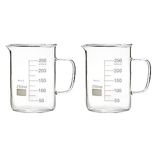 Labnique Glass Beaker with Handle, Beaker Mug with Pouring Spout, 250ml (8.4oz), Pack of 2