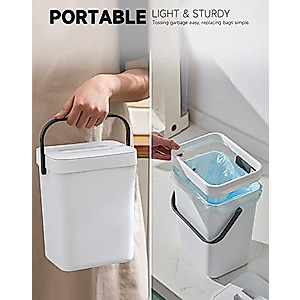 MONGTINGLU Countertop Compost Bin - 1.3 Gallons Hanging Small Trash Can with Lid for Kitchen Bathroom, Under Sink Kitchen Trash Can, Indoor Counter Compost Bucket with Lid, 5L(White)