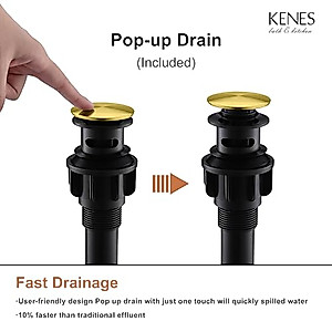 KENES Brushed Gold 4 Inch 2 Handle Centerset Bathroom Faucet, 3 Hole Gold Bathroom Sink Faucet, with Pop Up Sink Drain and Two Water Supply Lines, KE-9019-4