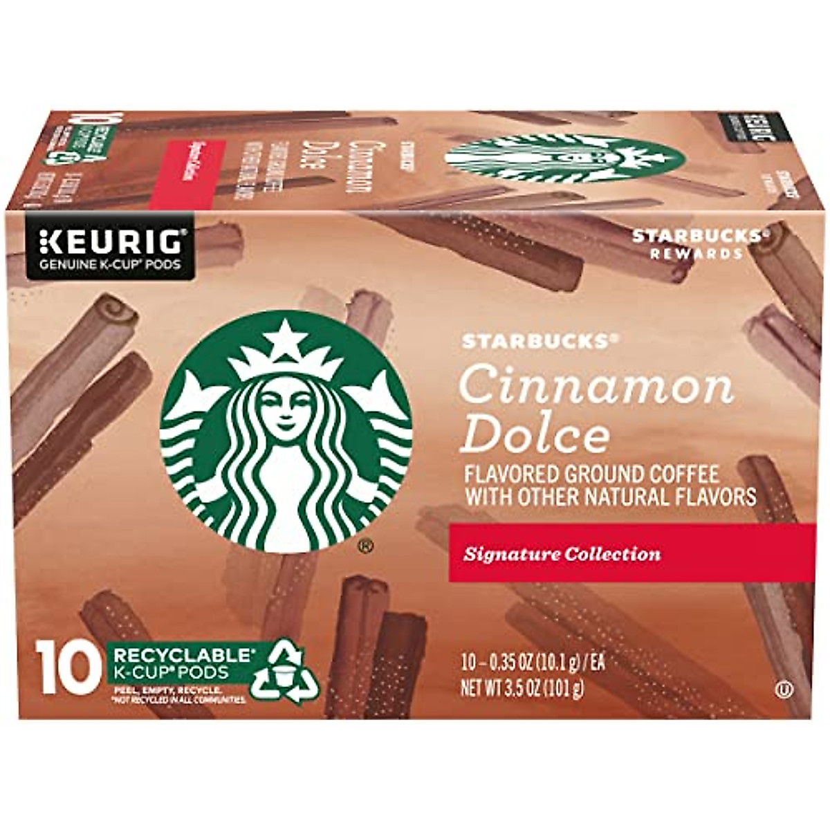 Starbucks Flavored Ground Coffee K-Cup Pods, Cinnamon Dolce, Flavored Ground Coffee Signature Collection, Recyclable K-Cups, 10 K-Cup Pods/Box (Pack of 2 Boxes)