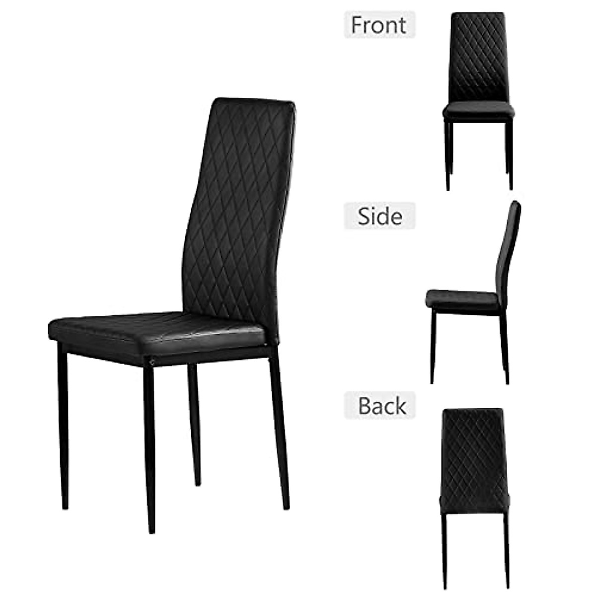 Lecut Modern Dining Chairs Set of 6 with PU Leather Seat and Metal Legs Mid Century Kitchen Dining Room Chairs with High Back for Restaurant and Living Room (Black)