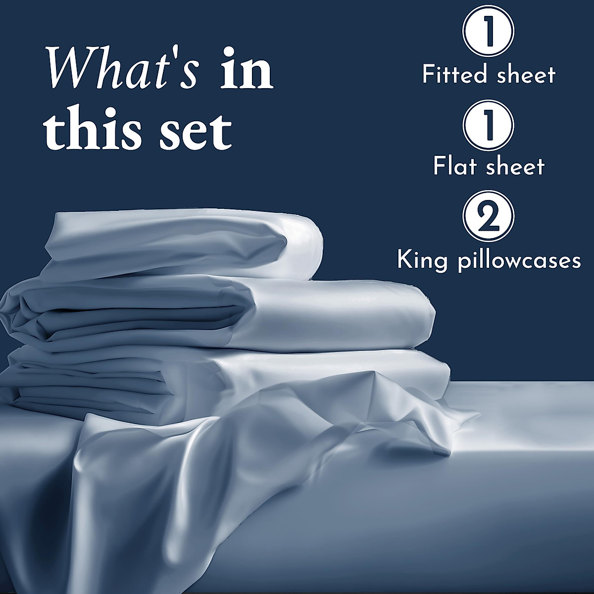 Certified Luxury 100% Pure Egyptian Cotton Cal King Bedding & Pillowcases Set, Deep Pocket Sateen Cooling Sheets for Hot Sleepers, California King Blue