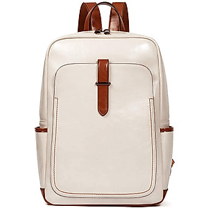 BROMEN Leather Laptop Backpack for Women 15.6 inch Computer Backpack College Travel Daypack Bag with Small Wallet