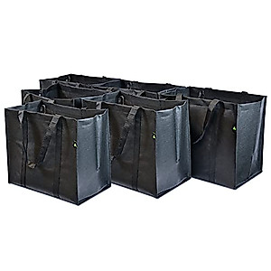 Reusable Grocery Bags Heavy Duty - 5 Pack Extra Large Collapsible Market Totes with Handles, Strong Washable Cloth Fabric Foldable Shopping Bags with Rigid Plastic Bottom for Produce, Food - 15x9.5x13