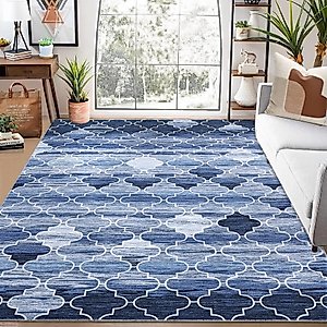 CAROMIO 8x10 Area Rug Machine Washable Rug Modern Moroccan Area Rug Distressed Trellis Accent Rug Stain Resistant Non-Slip Foldable Floor Cover Carpet Rug for Living Room Home Decor, Navy