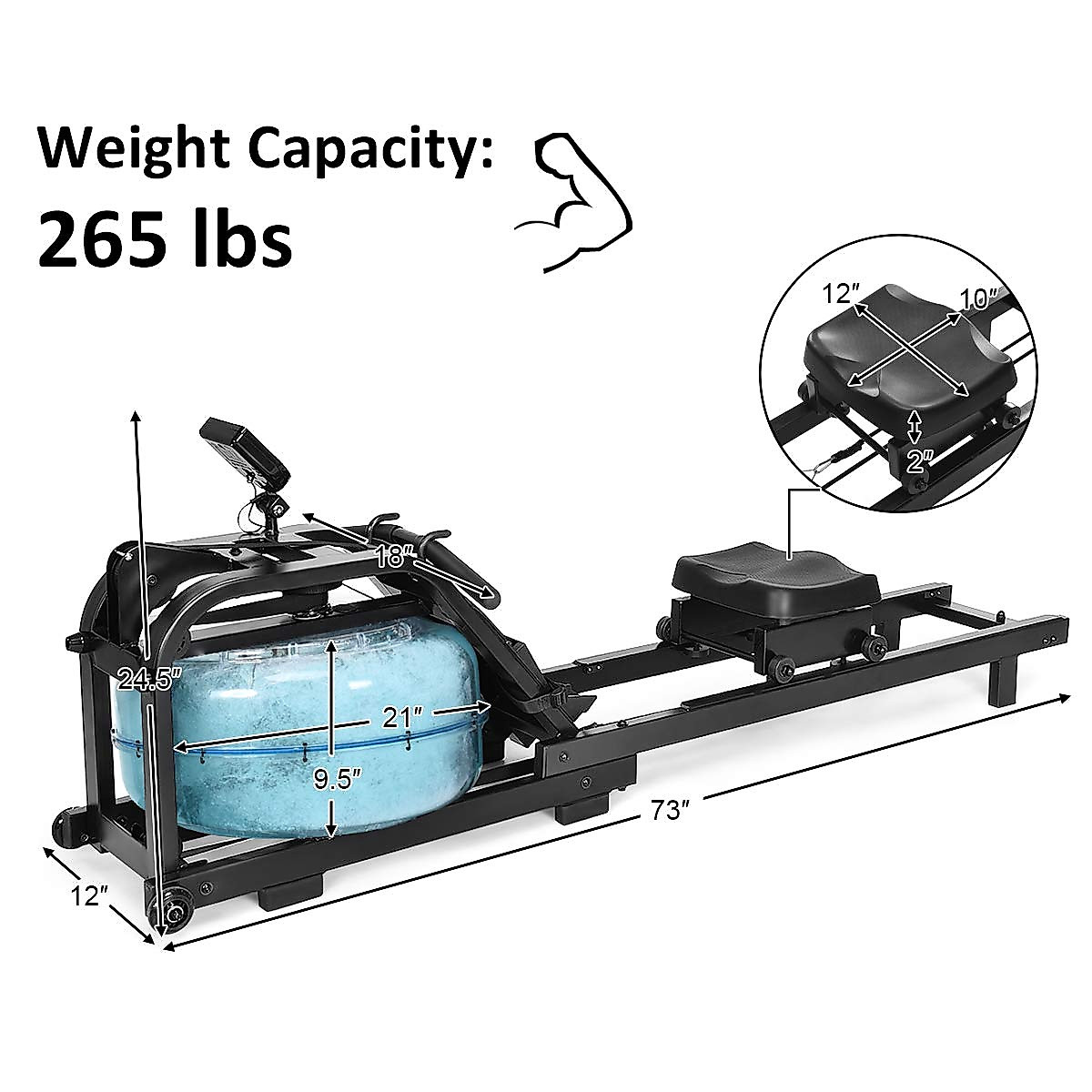 GYMAX Water Rowing Machine, Water Rower with Adjustable Resistance & LCD Display, Easy-Transportation Rower for Whole Body Exercise Cardio Training (Water Resistance)
