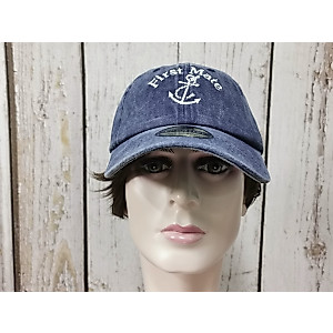 Enodtter First Mate Hat for Men Women, Boating Navy Gift, Embroidered Washed Blue Denim Dad Hat, Adjustable Embroidery Trucker Hats
