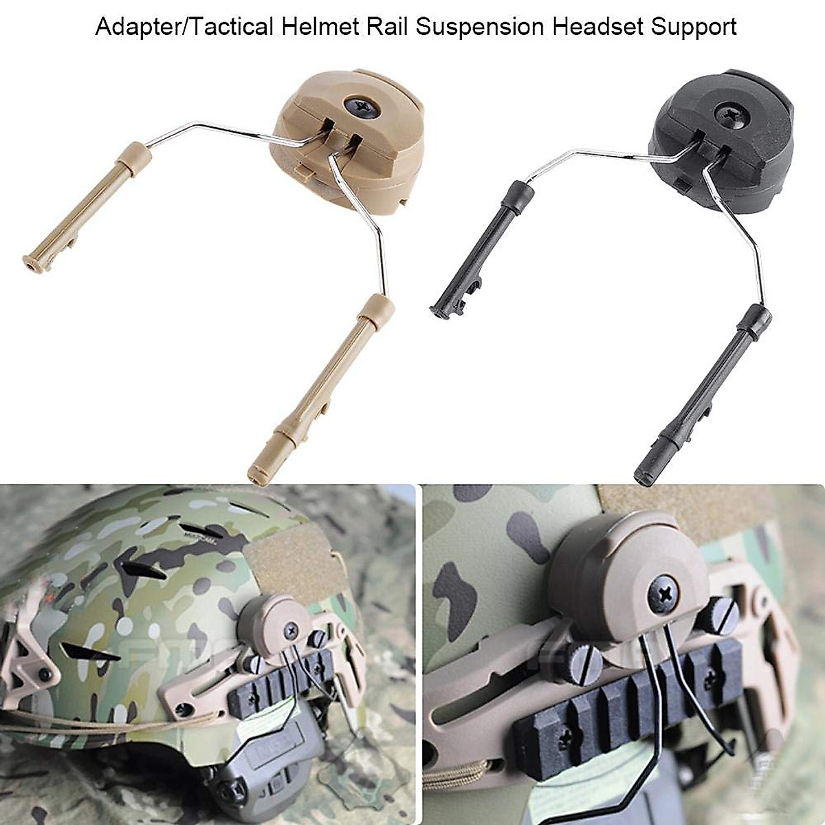 2pcs Helmet Rail Adapter Headset Helmet Adapter Arc Rail Adaptor Suspension Headphones Bracket Hunting Earmuffs Support Left & Right Side Support for Peltor Comtac(Brown)