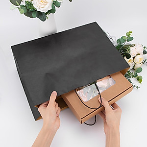 Ronvir 70Pcs Large Gift Bags, 16x6x12 Inches Black Paper Bags With Handles, Recycling Shopping Bags Bulk, Black Gift Bags For Business, Retail, Boutique, Party, Christmas, Holiday