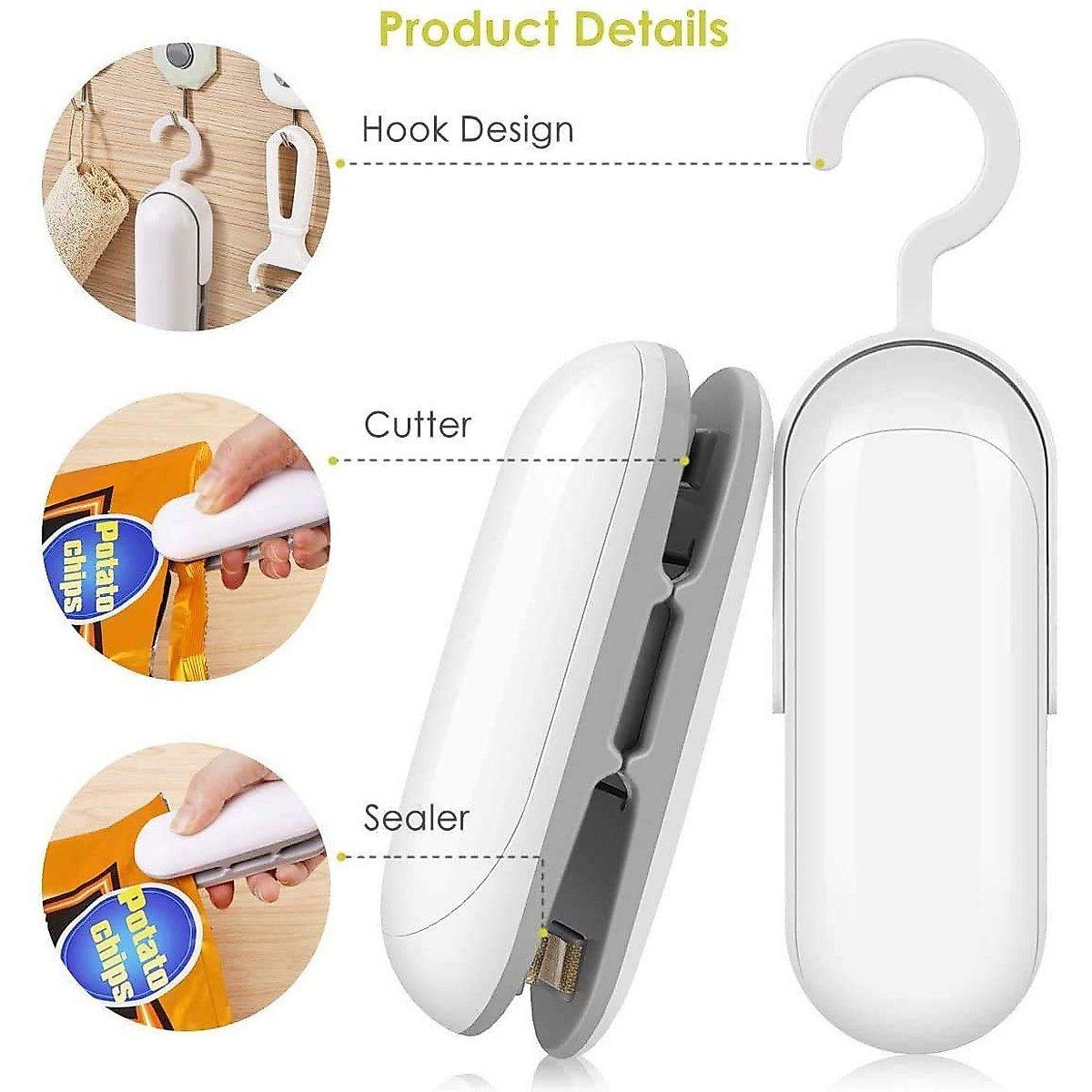 Mini Bag Sealer, Food Bag Heat Sealer Handheld, 2 in 1 Heat Sealer & Cutter Portable Bag Resealer Machine Food Saver for Plastic Bags Storage Snack Cookies Fresh
