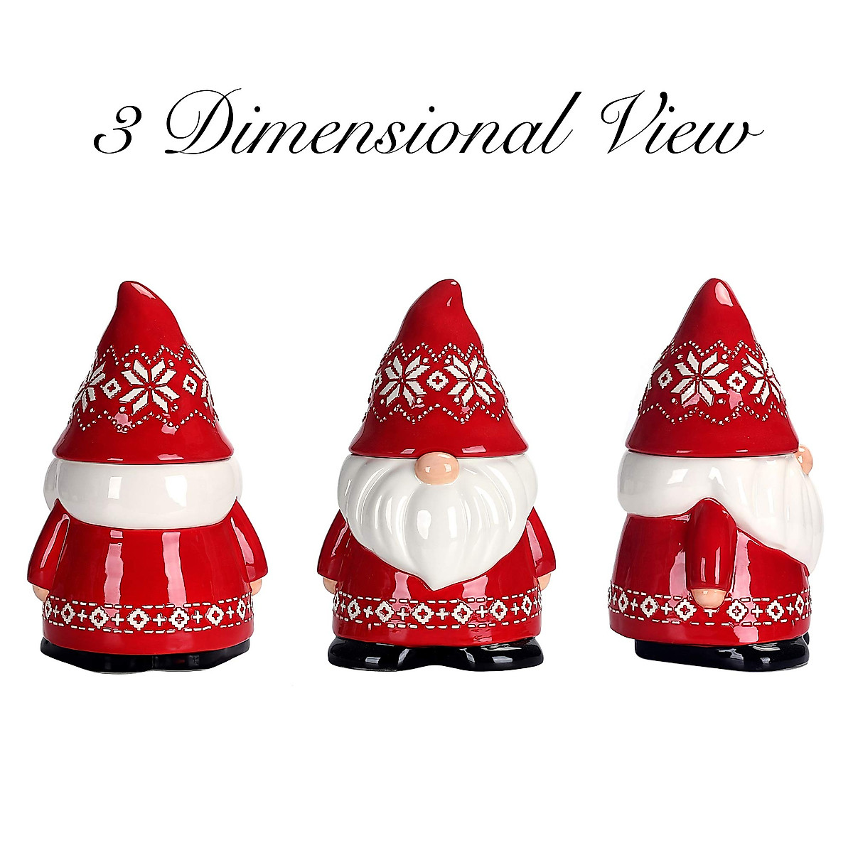 Bico Red Christmas Gnome 11 inch Air Tight Cookie Jar, Handpainted, Dishwasher Safe, Holiday Accent for Kitchen Counter