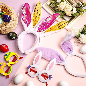 36 Pcs Easter Bunny Ears Headbands and Easter Party Eye Glasses Bunny Party Favors Plush Rabbit Ears Funny Chick Eggs Glasses Eyewear for Teens Adult Easter Birthday Bunny Party Supplies Decorations
