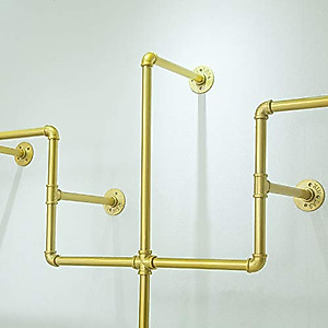 CIVANA Industrial Pipe Clothing Rack, Wall Mounted Garment Hanging Bar, Iron Commercial Clothes Hanger, Cloth Display Rack for Retail, Boutiques, 86.6in, Gold