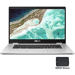 ASUS Chromebook C523, 15.6" FHD NanoEdge-Display with 180 Degree-Hinge, Intel Celeron N3350-Processor, 4GB LPDDR4-RAM, 64GB Storage, Chrome OS, Silver, Laptop-Sleeve Protector, C523NA-IH44F