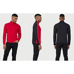 Men Slim Fit Lightweight Long Sleeve Pullover Top Turtleneck T-Shirt(Red & Black,2XL)