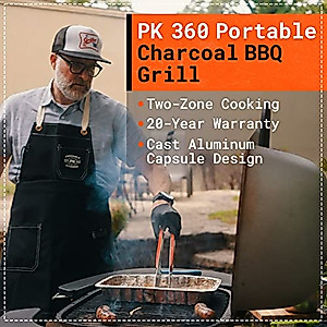 PK Grills PK 360 Portable Charcoal BBQ Grill and Smoker, Cast Aluminum Outdoor Kitchen Cooking Barbecue Grill for Camping, Backyard Grilling, Park, Tailgating, Silv